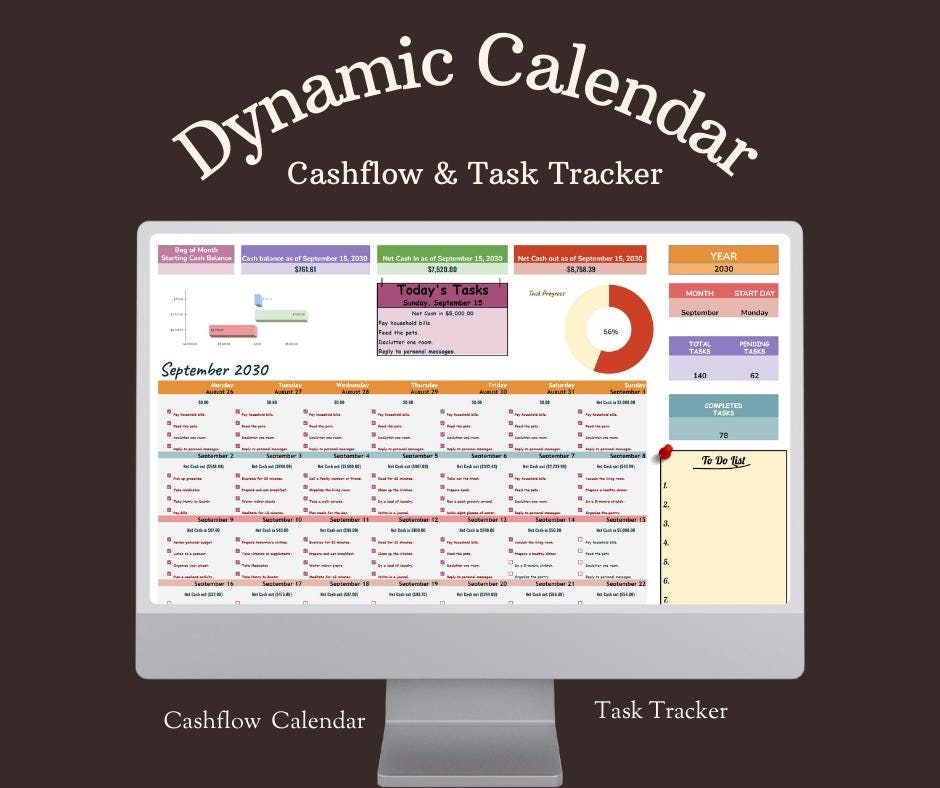 Dynamic Cash Flow Calendar: Cashflow and Task Tracker (google Sheets ...