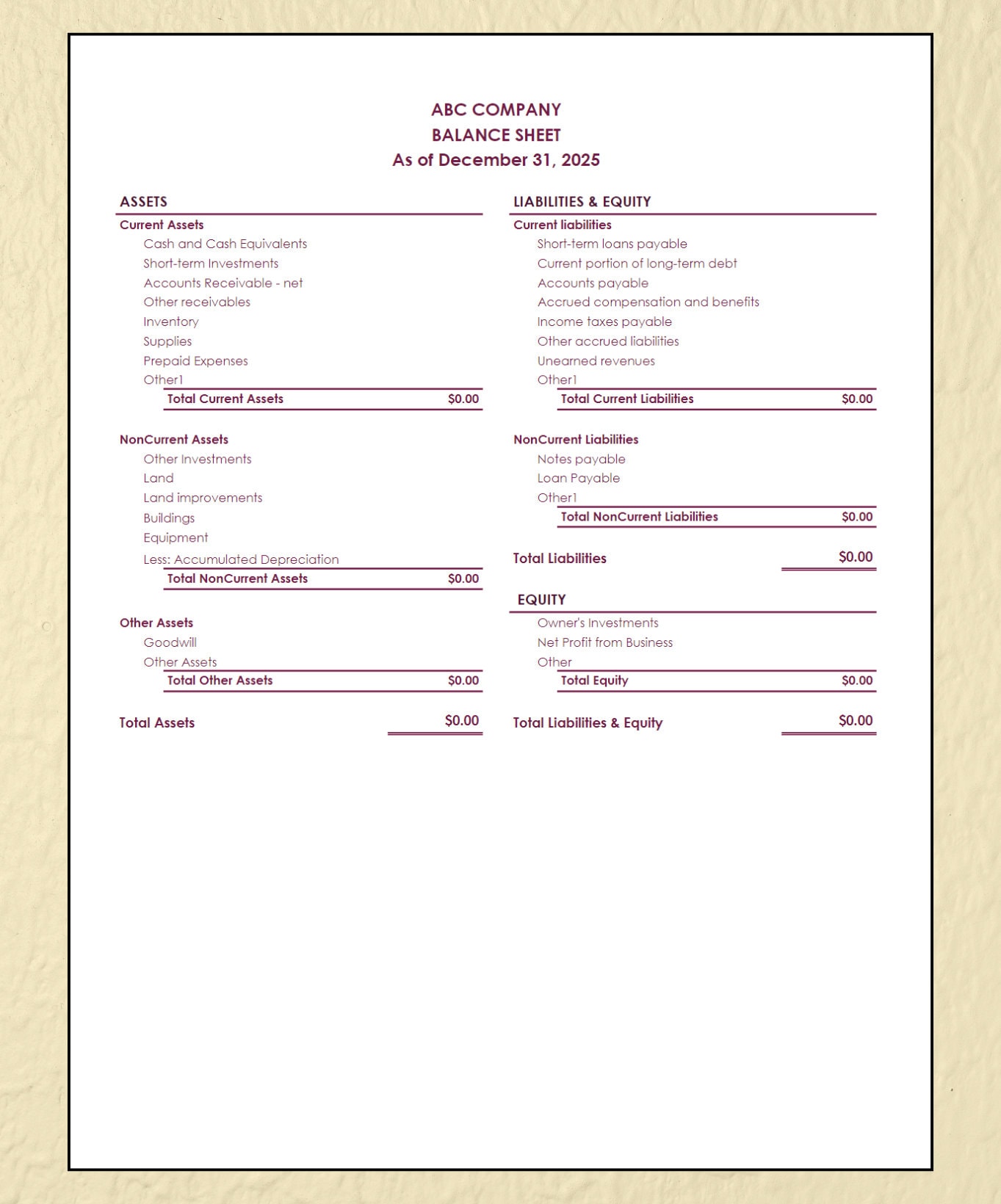 Simple Balance Sheet Template: Small Business Financial Statement ...