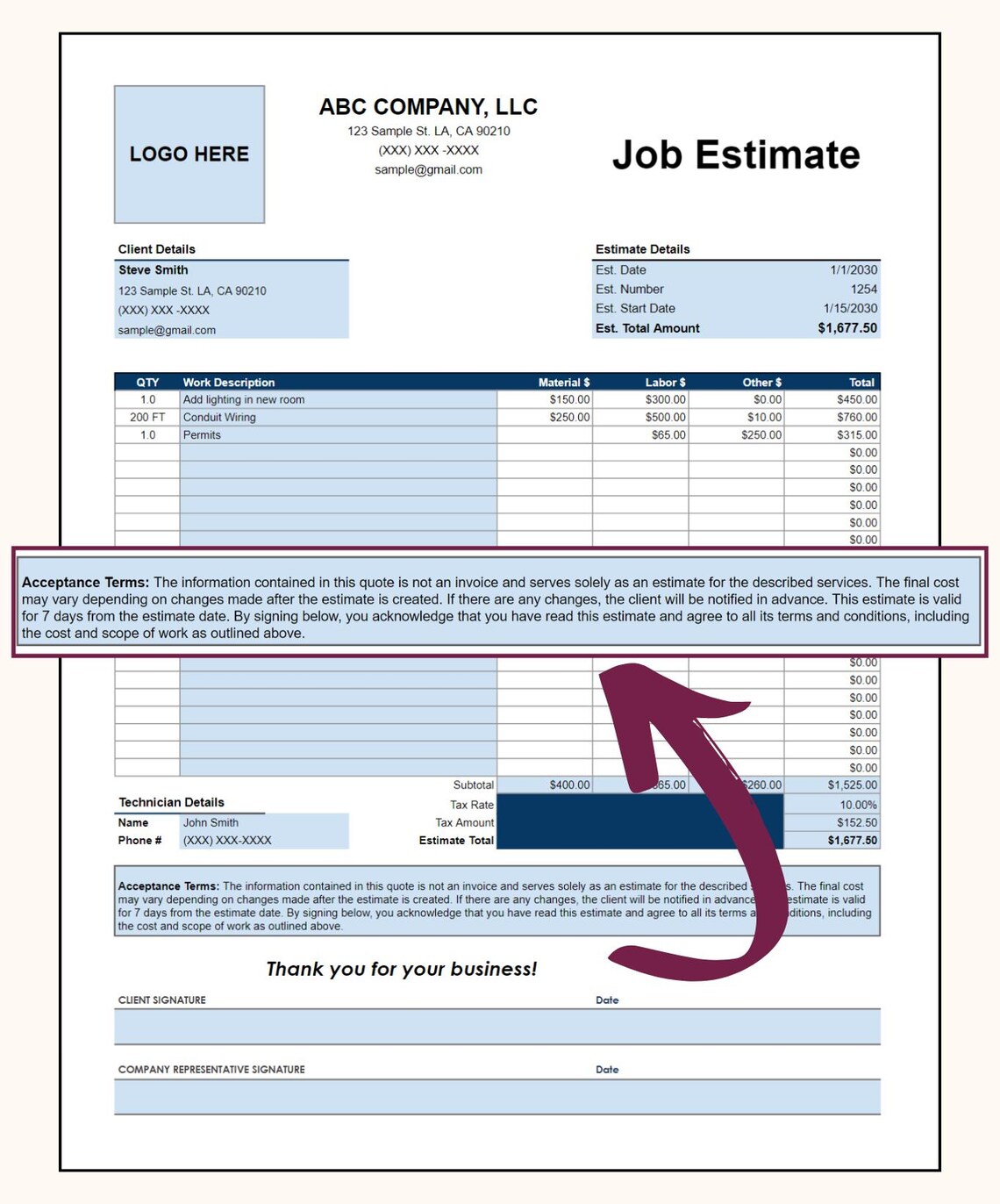 Job Estimate Template, Construction Proposal, General Contractor ...