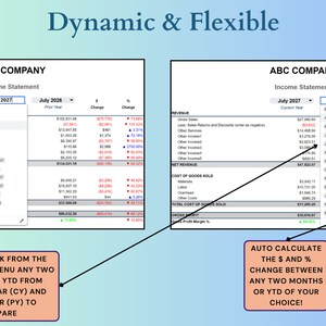 Income Statement Template, Profit and Loss, Year Over Year Income ...