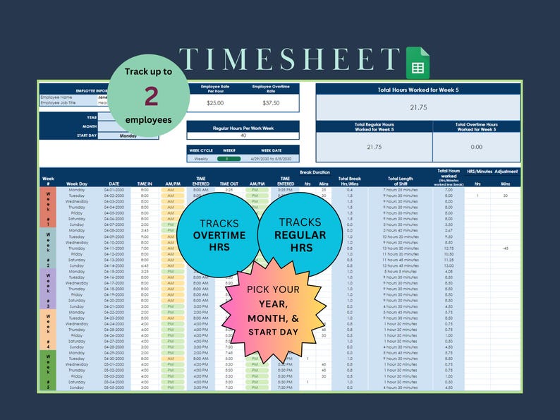 Employee Timesheet, Employee Time Tracker, Small Business Payroll ...
