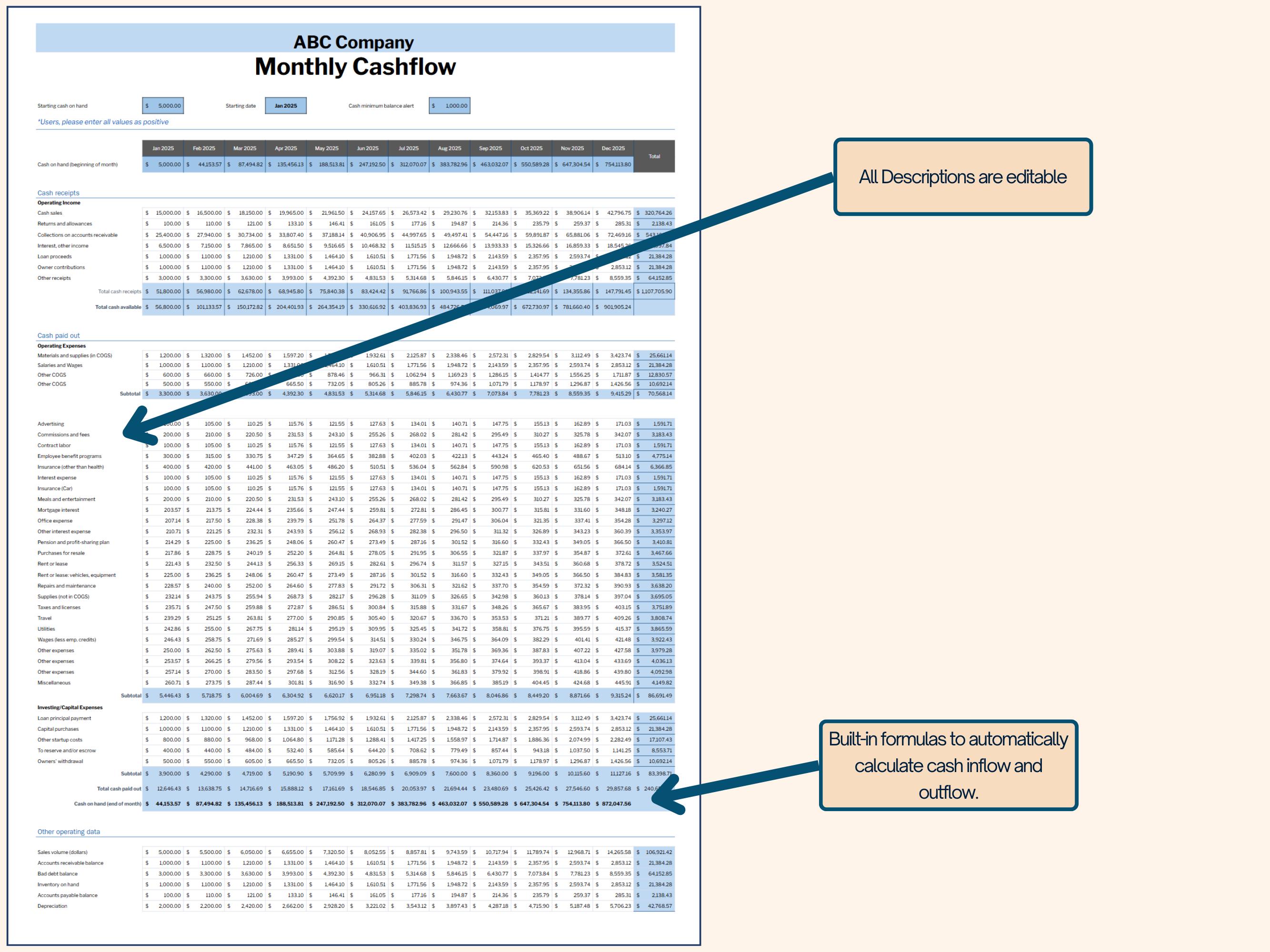 Small Business Cash Flow Template: Monthly Cashflow Statement (google ...