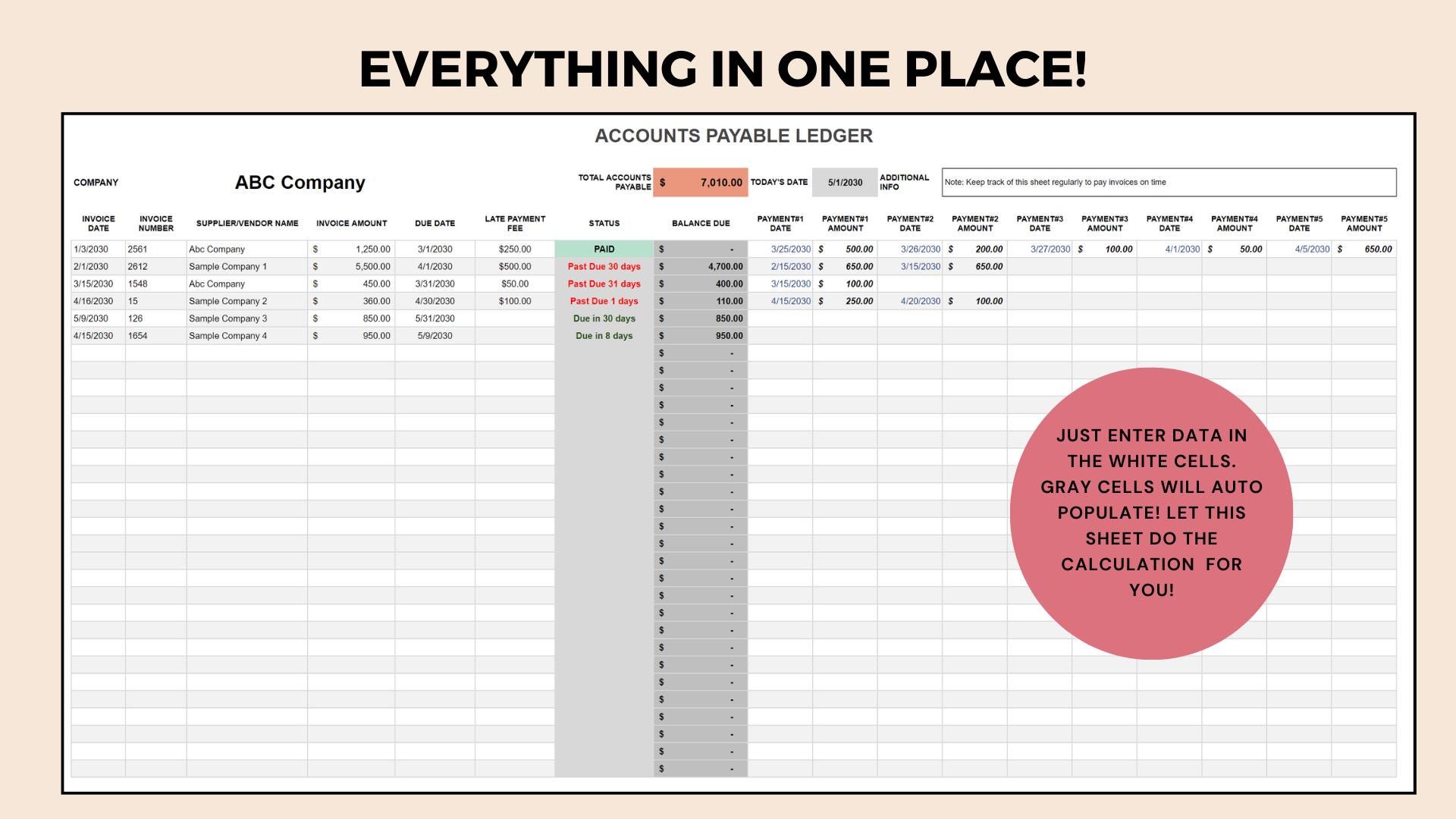 Accounts Payable Template: Small Business Vendor Payment Ledger - Etsy