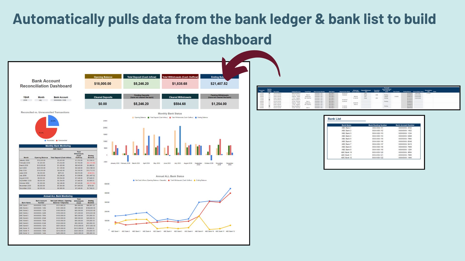 Cashflow & Bank Reconciliation Dashboard | Ledger Spreadsheet - Etsy