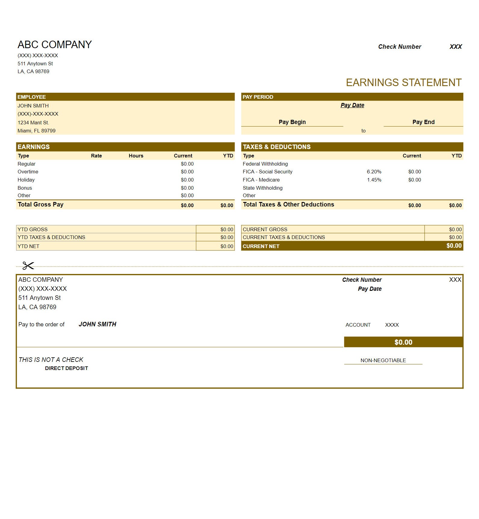 Paystub Template, Earnings Statement, Paystub Excel & Google Sheets ...