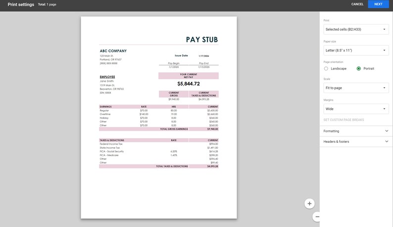 Paystub Template, Earnings Statement, Business Paystub, Editable ...
