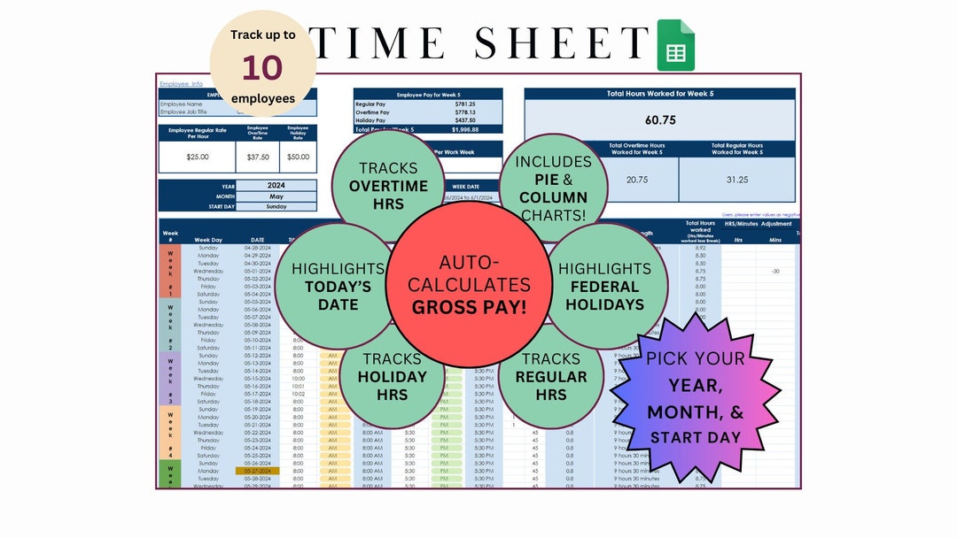Employee Timesheet, Employee Time Tracker, Small Business Payroll, Employee Time Log Spreadsheet ...