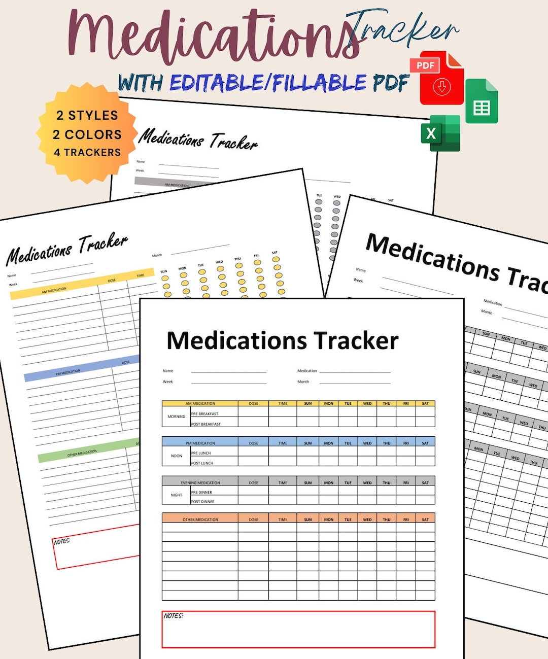 Editable Medication Tracker: Medicine Chart & Supplement Log (fillable ...