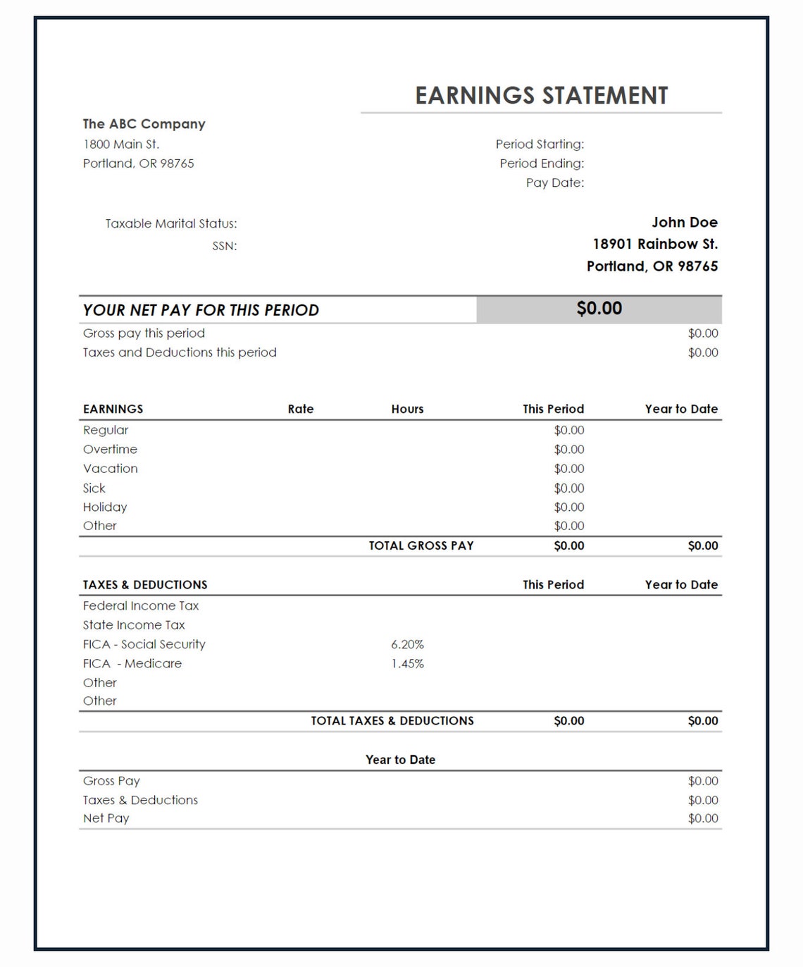 Paystub Template, Earnings Statement, Small Business Paystub Template ...