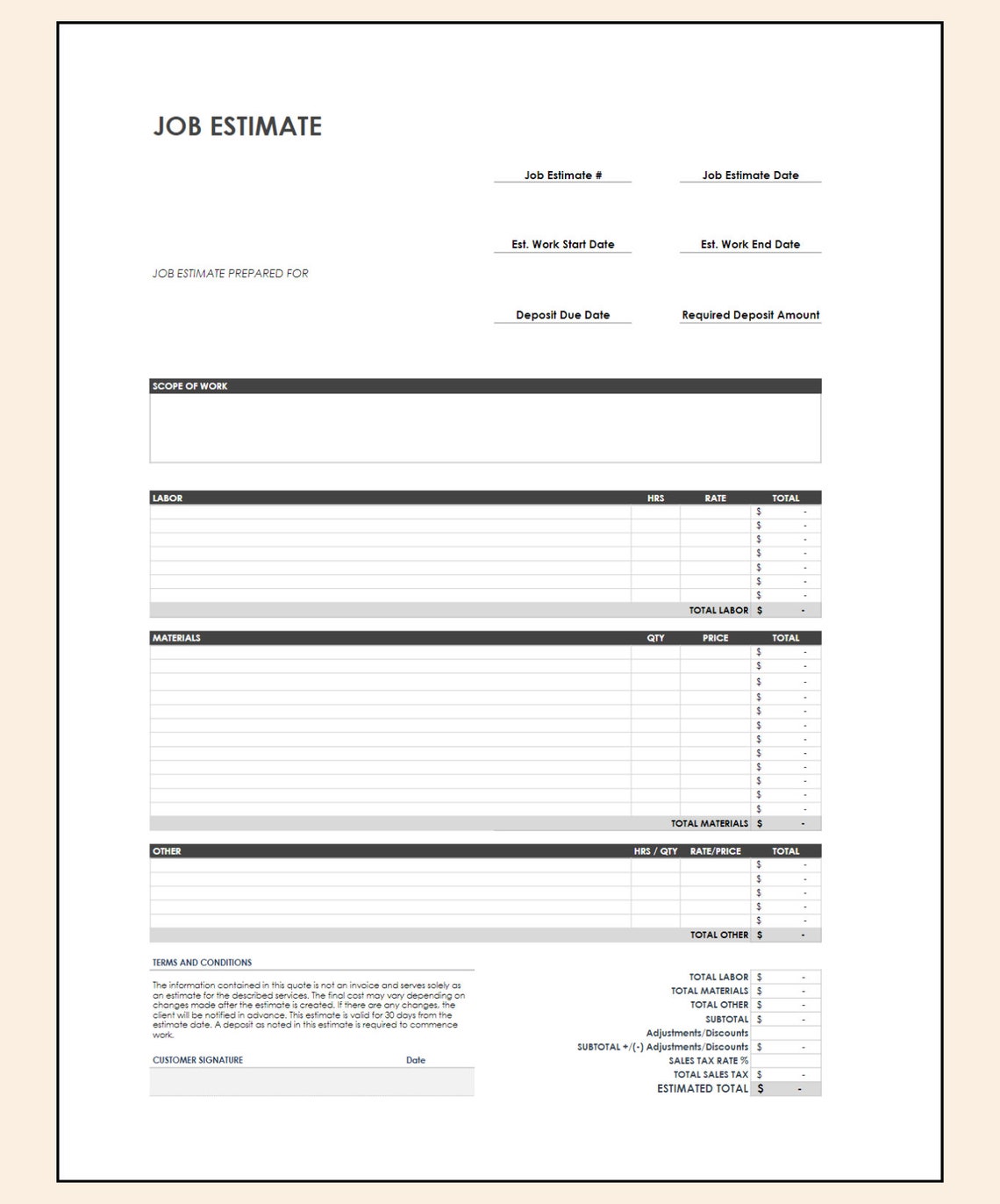 Job Estimate Template, Bid Template, Construction Proposal, Scope of ...