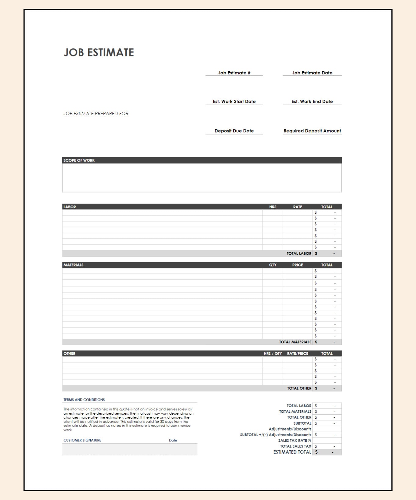 Job Estimate Template, Bid Template, Construction Proposal, Scope of ...