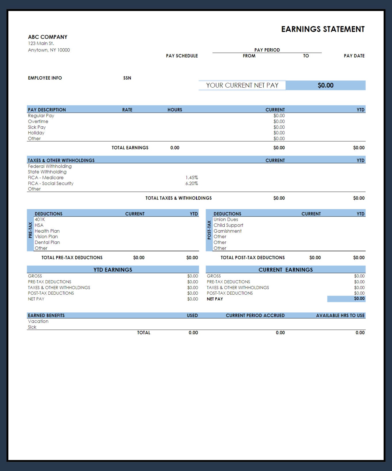 Paystub Template: Earnings Statement, Payroll, Before and After Tax - Etsy