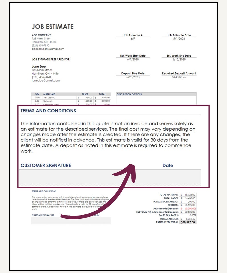 Job Estimate Template: Contractor Bid, Work Proposal (editable PDF) - Etsy