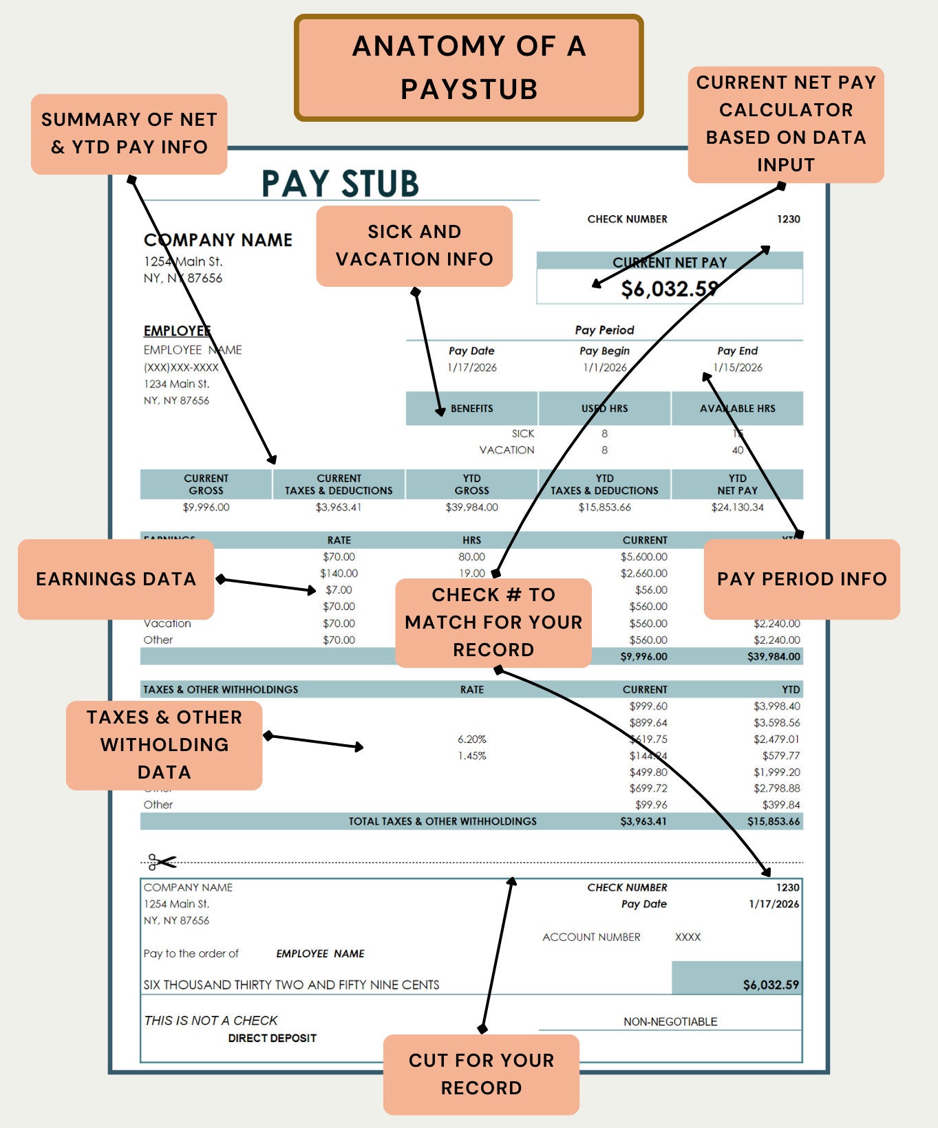 Editable Paystub Template: Employee Payroll, Small Business - Etsy