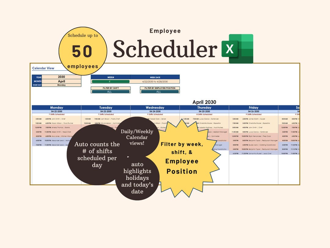Employee Scheduling Tool: Staff Shift Tracker for Excel - Etsy