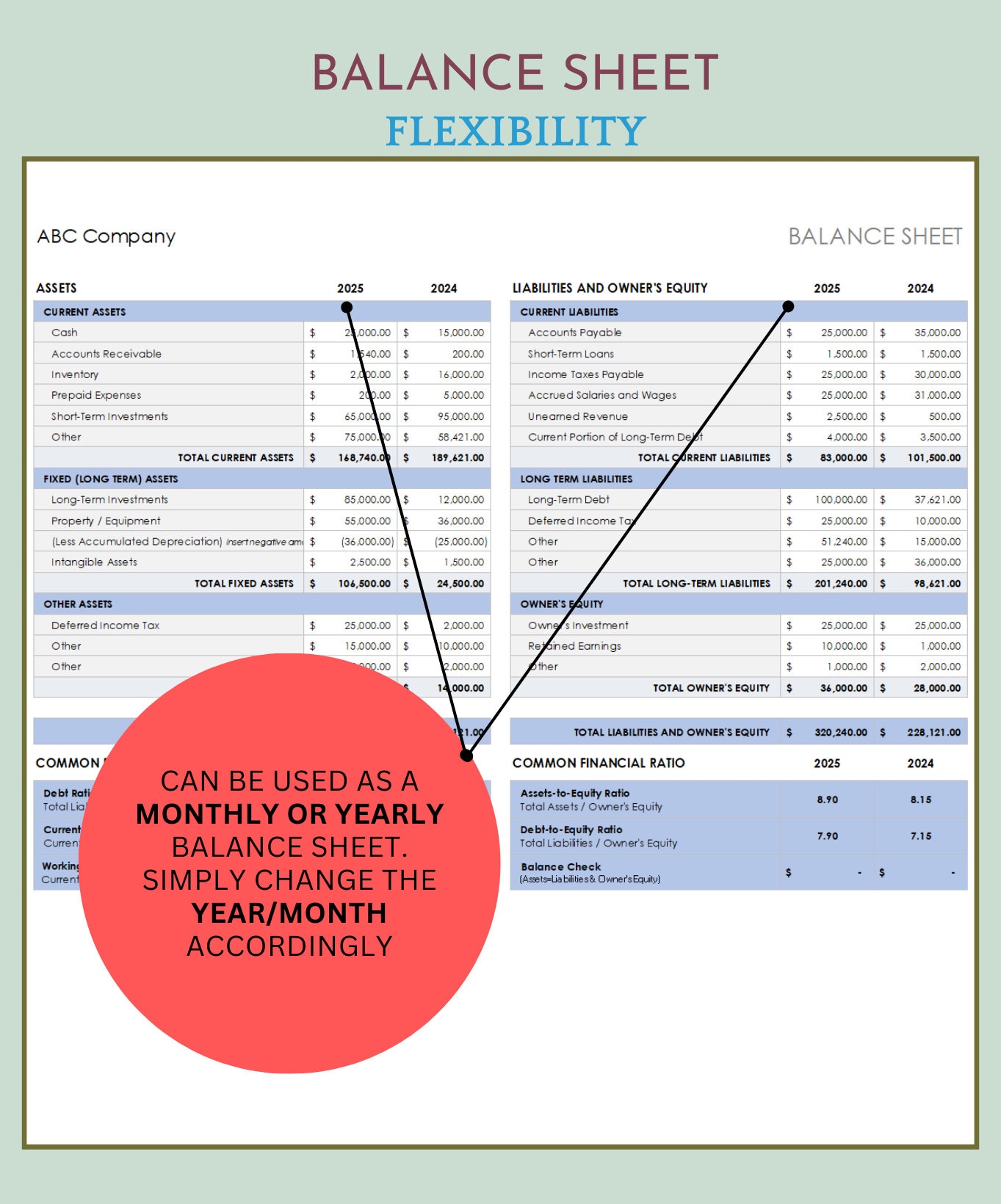 Small Business Balance Sheet Template: Liquidity Financial Ratios ...