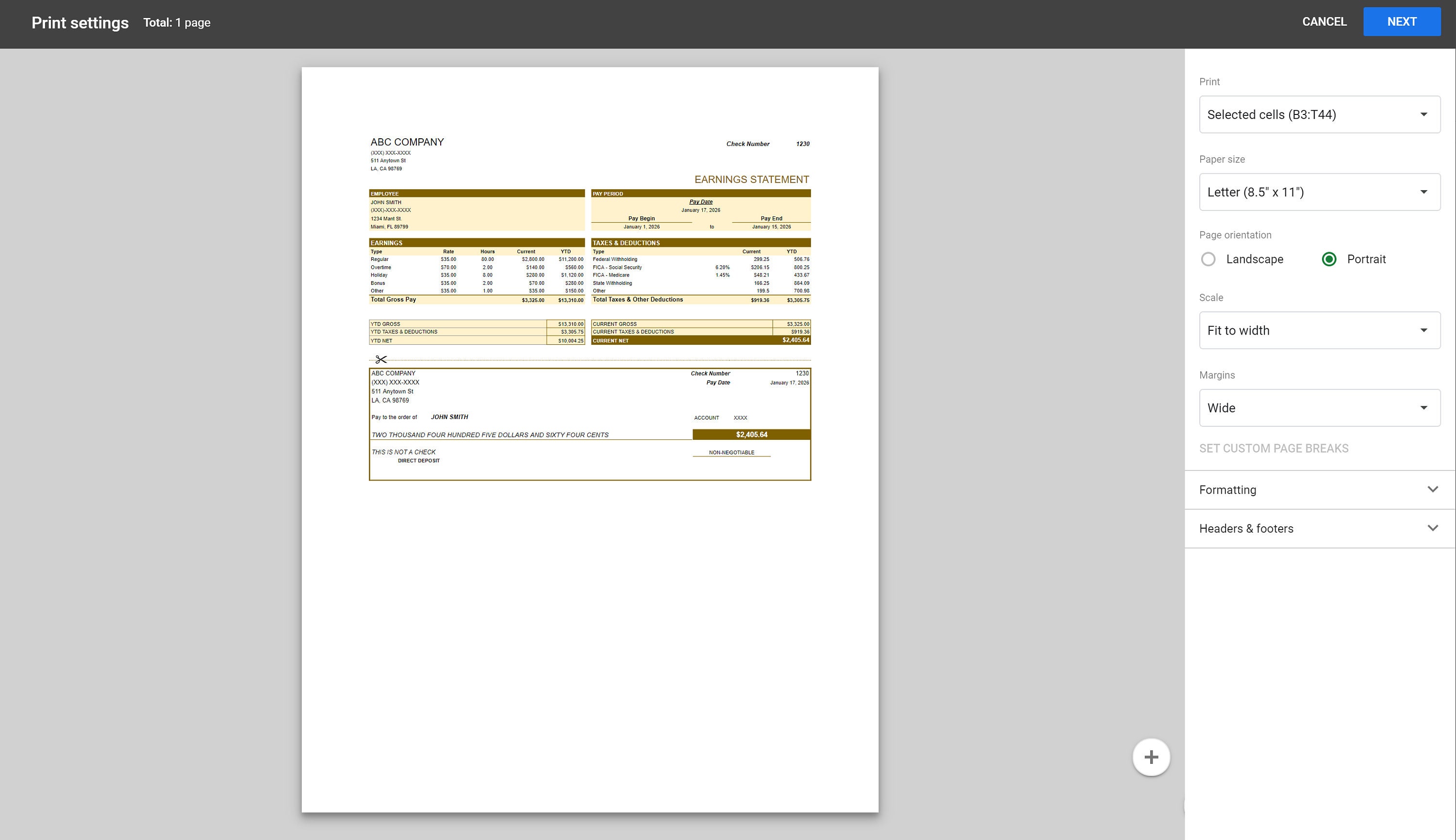 Paystub Template, Earnings Statement, Paystub Excel & Google Sheets ...