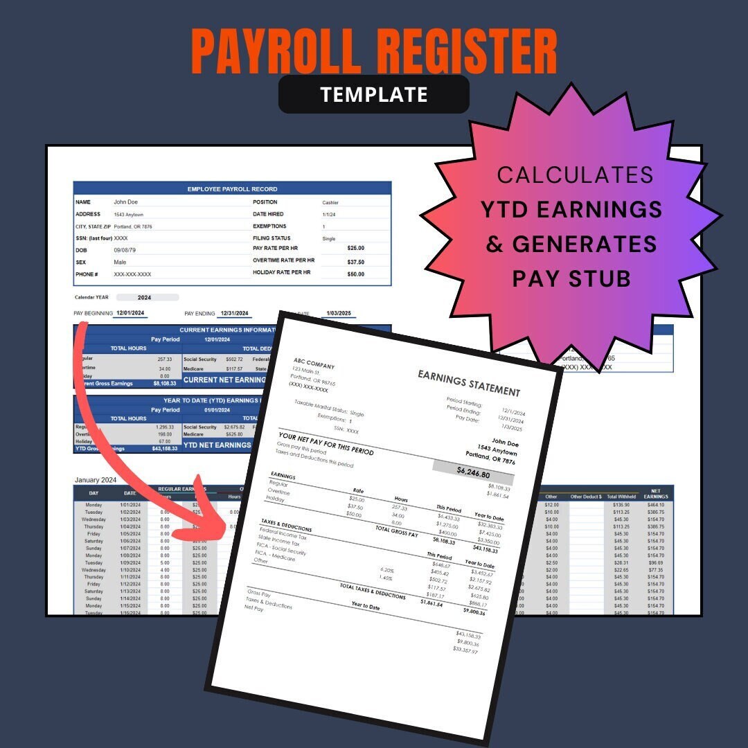 Payroll Register, Payslip, Pay Stub Generator, Pay Stub YTD Earnings ...