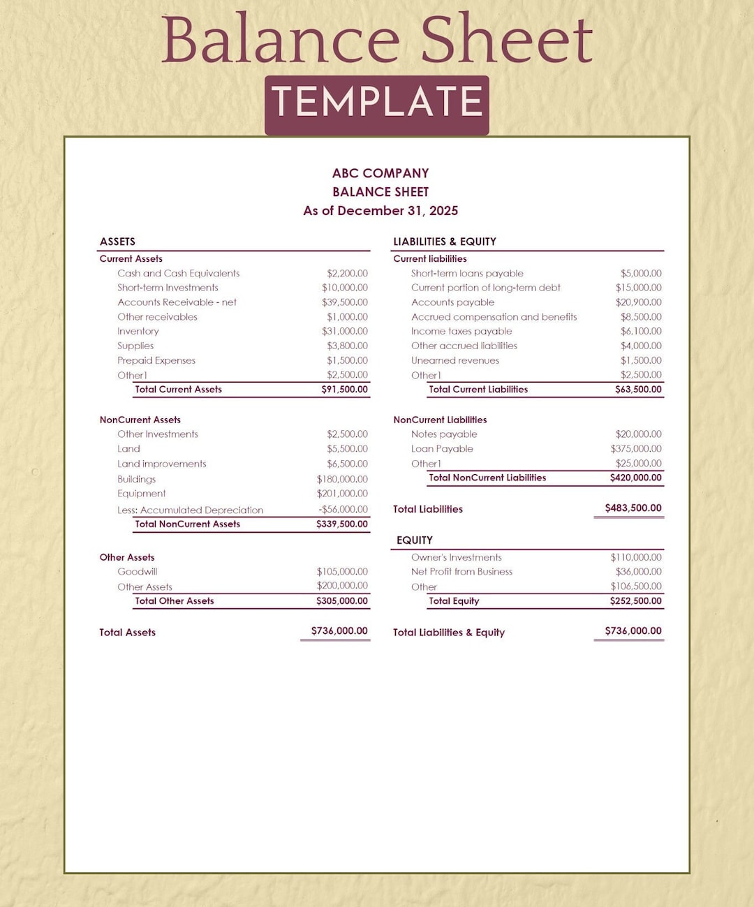 Balance Sheet, Balance Sheet Template, Simple Balance Sheet, Small ...