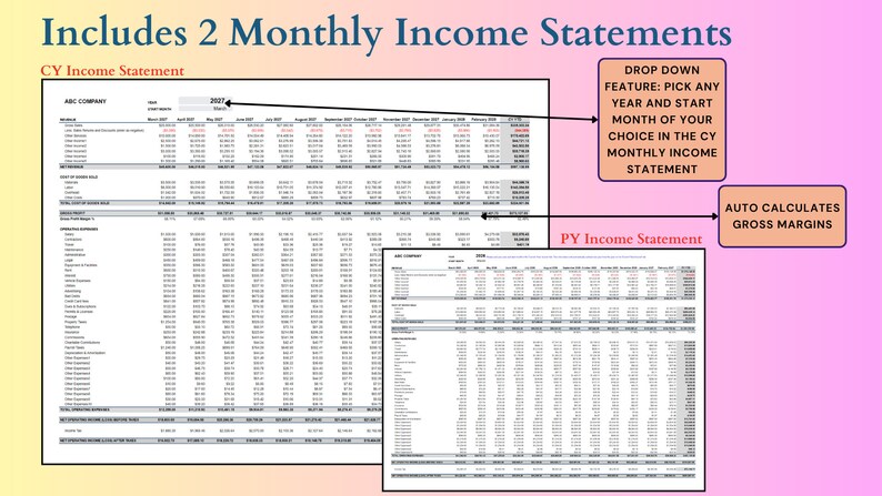 Income Statement Template, Profit and Loss, Year Over Year Income ...