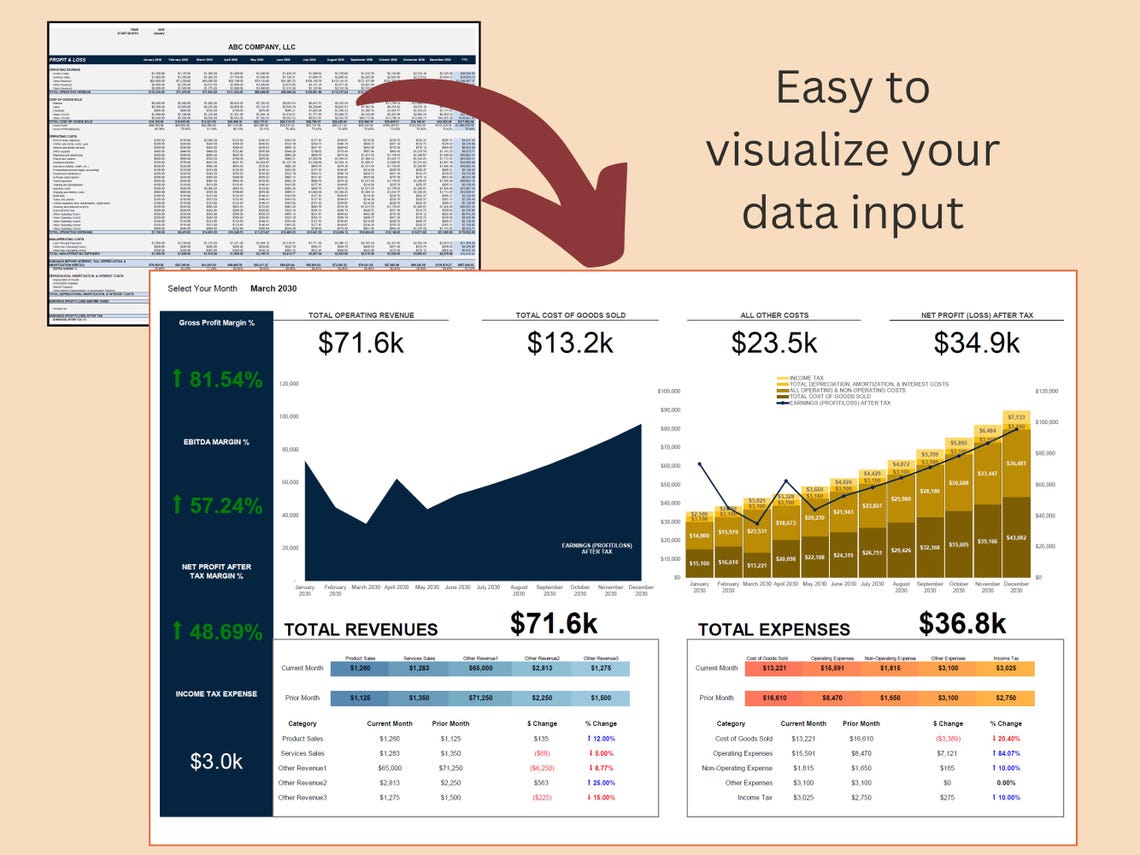 Monthly Profit and Loss Dashboard: Income Statement Analysis - Etsy