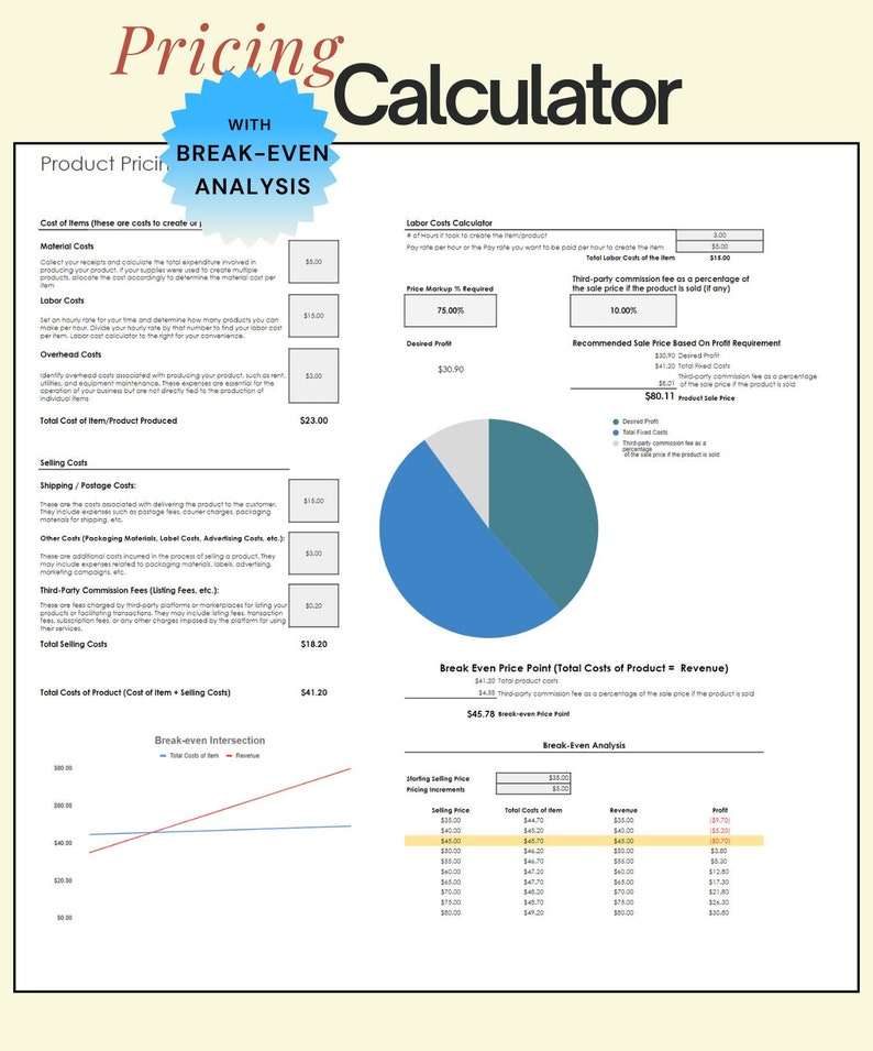 Unit Pricing Calculator, Break-even Analysis, Simple Cost Calculator ...
