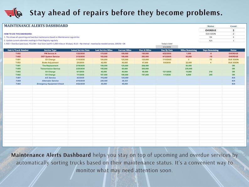 Fleet Maintenance Spreadsheet and DOT Record Tracker | Owner Operator ...