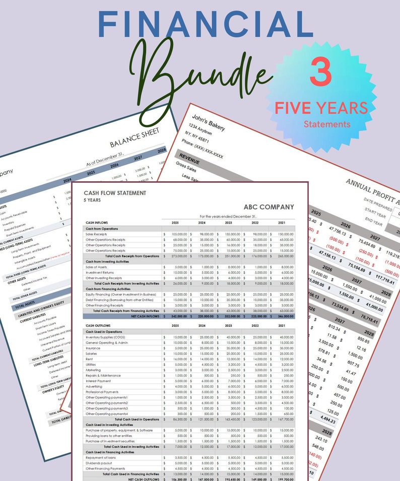 Financial Statement Bundle, Income Statement, Balance Sheet, Cash Flow ...