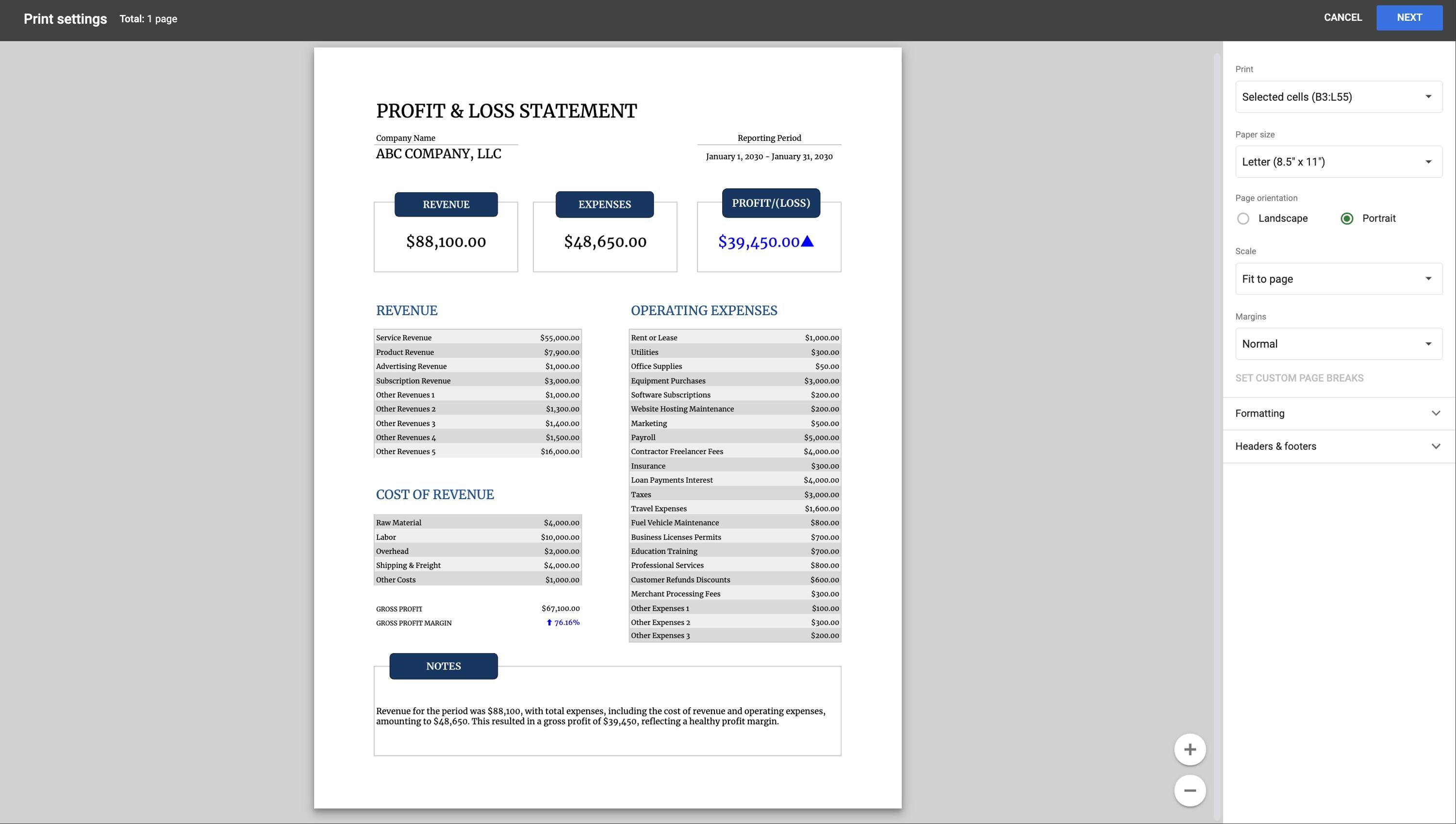 Profit and Loss Statement Template: Small Business (google Sheets ...