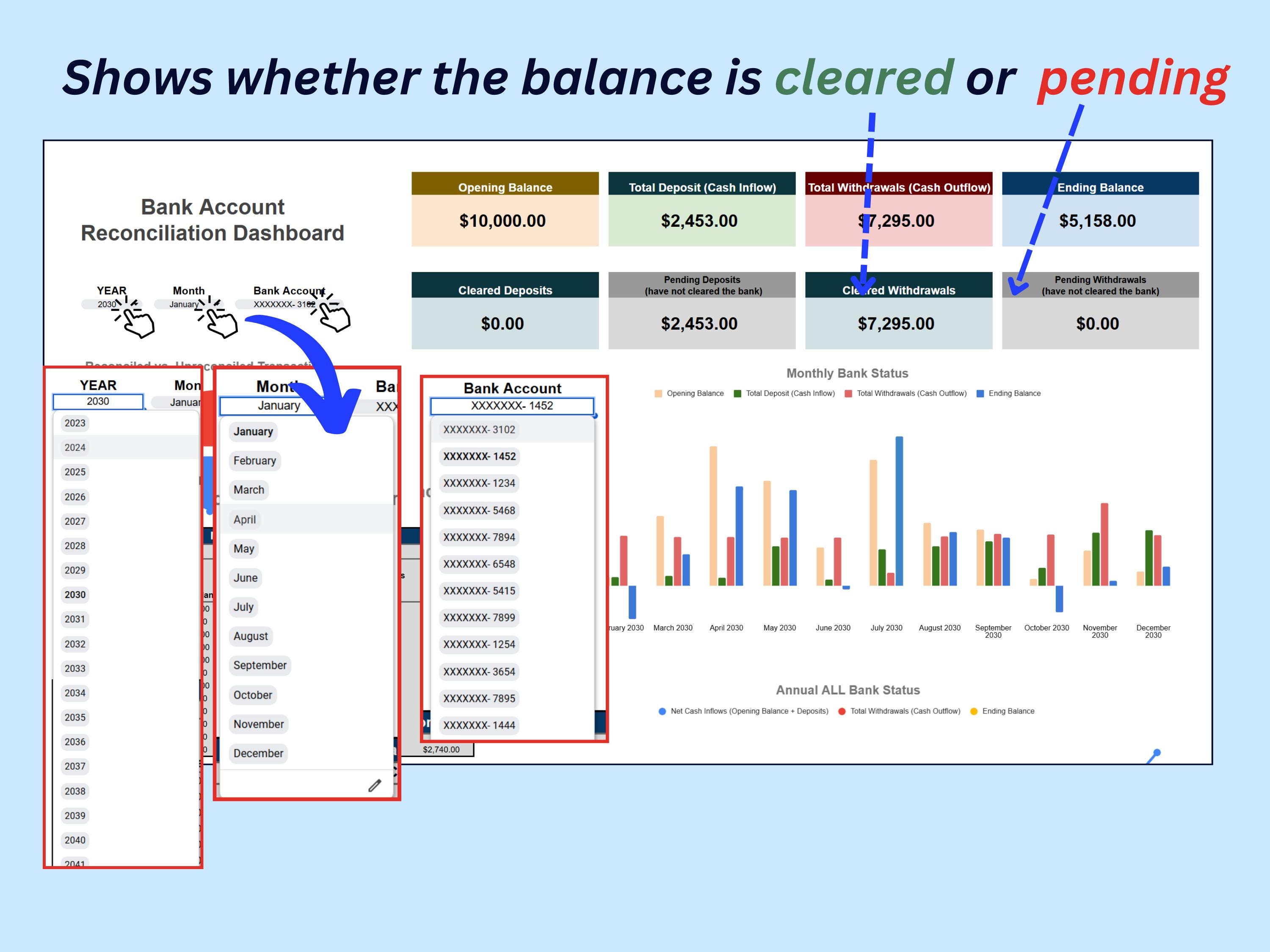 Cashflow & Bank Reconciliation Dashboard | Ledger Spreadsheet - Etsy