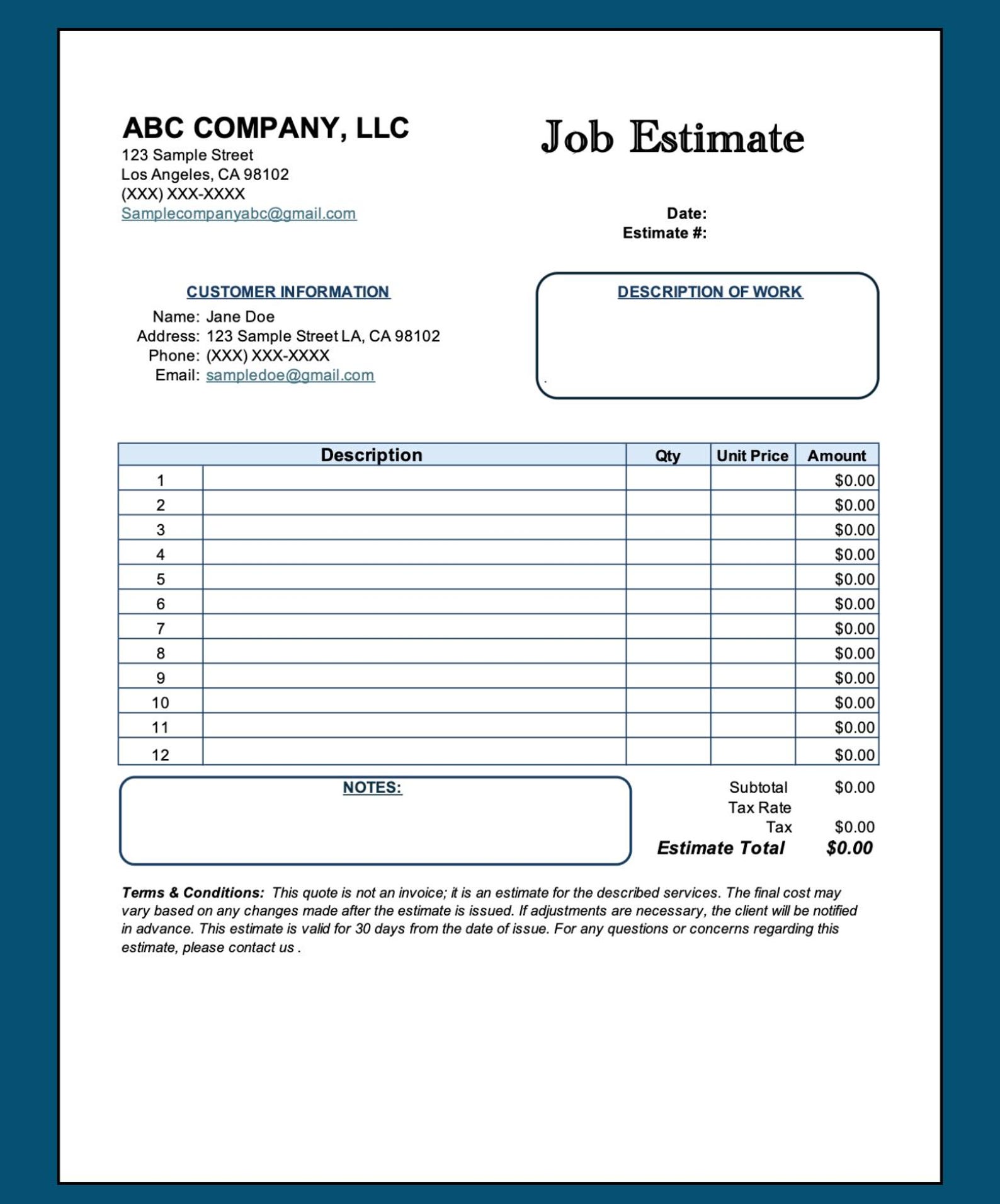 Job Estimate Template: Professional Bid Proposal - Etsy