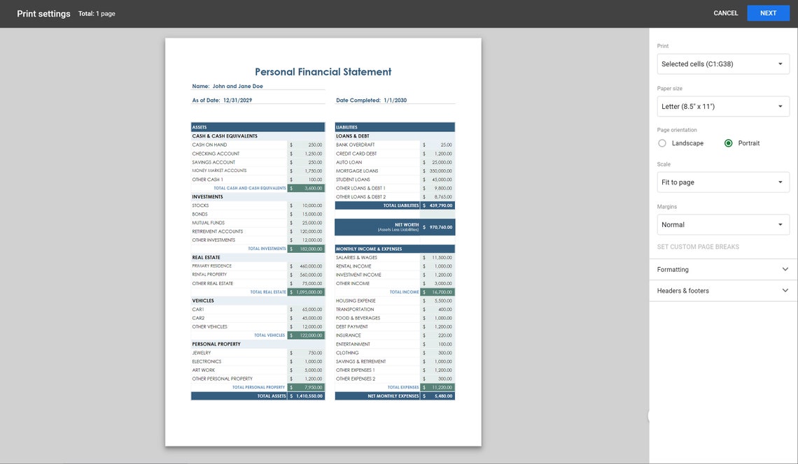 Personal Financial Statement Template: Net Worth Tracker (excel ...