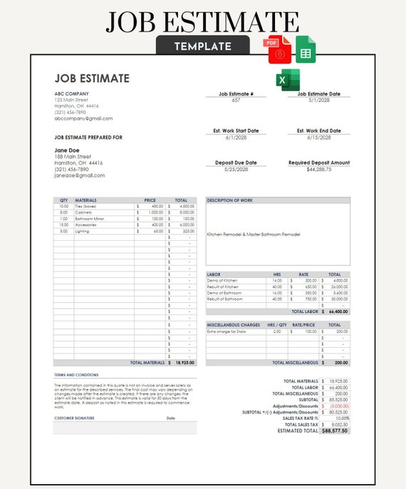 Contractor Bid Estimate Samples 5 Free Construction Estimate Templates