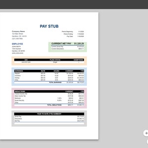 Paystub Template, Earnings Statement, Employee Payroll, Small Business ...