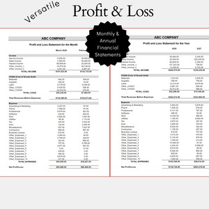 Financial Statements Bundle, Income Statement, Balance Sheet, Profit ...