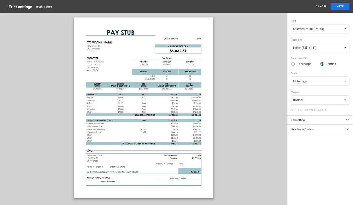 Editable Paystub Template: Employee Payroll, Small Business - Etsy