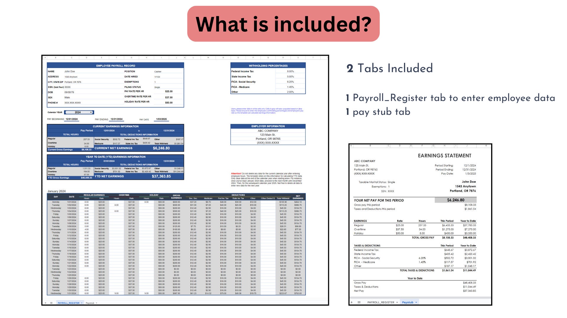 Payroll Register, Payslip, Pay Stub Generator, Pay Stub YTD Earnings ...