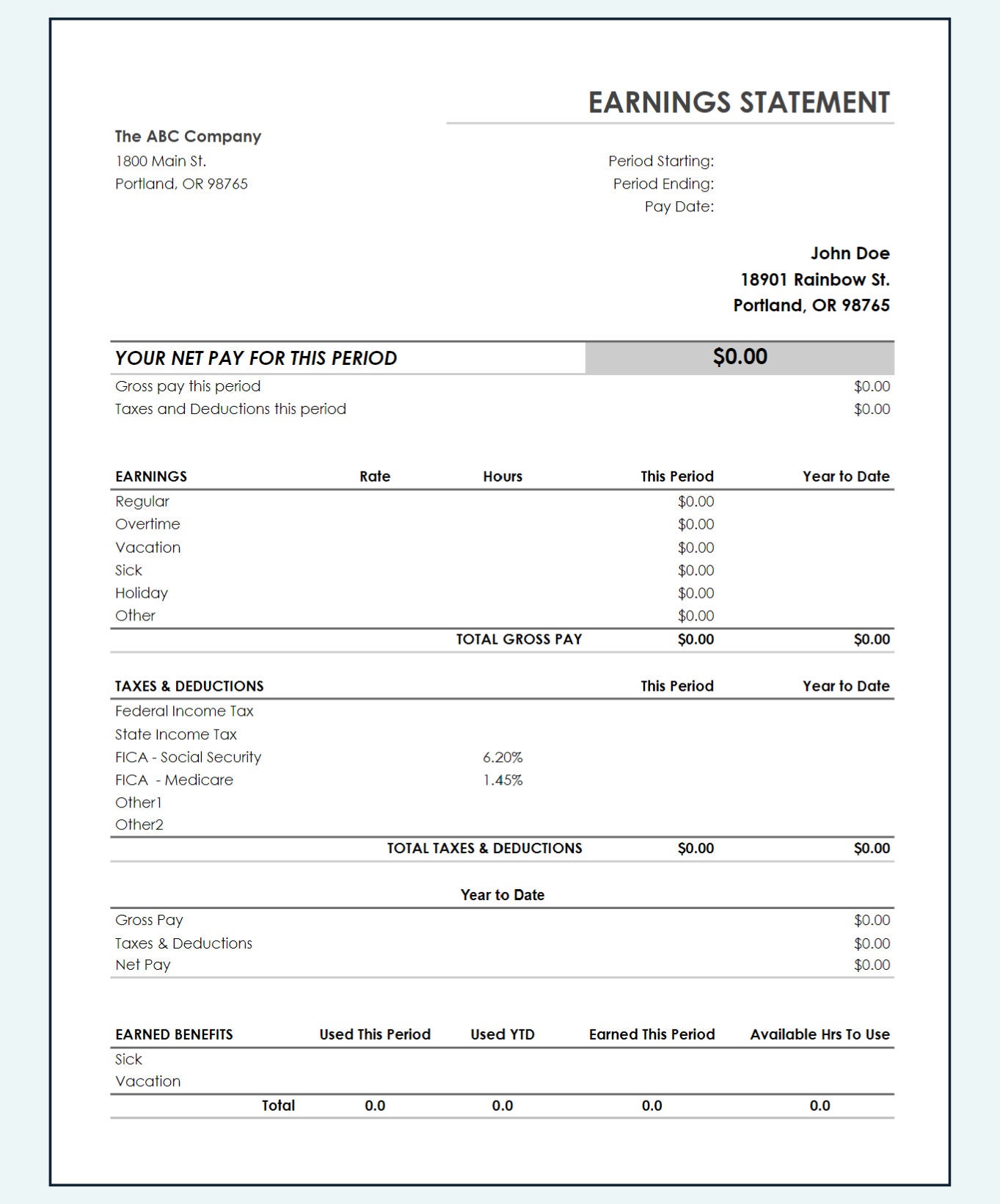 Paystub Template, Earnings Statement, Employee Payroll, Small Business ...