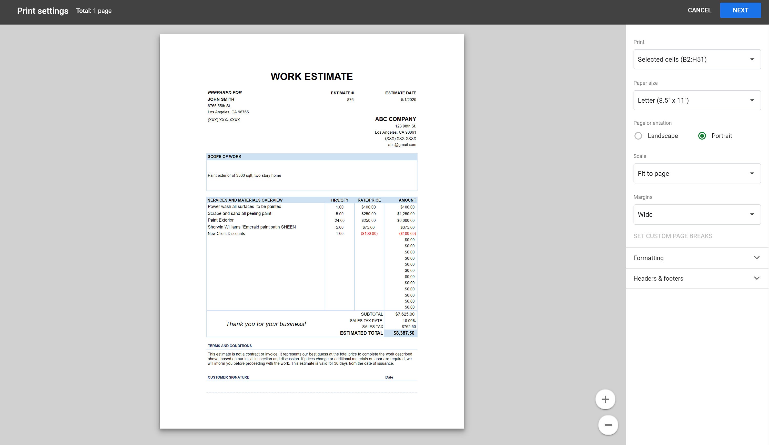 Job Estimate Template, Bid Template, Construction Proposal, Scope of ...