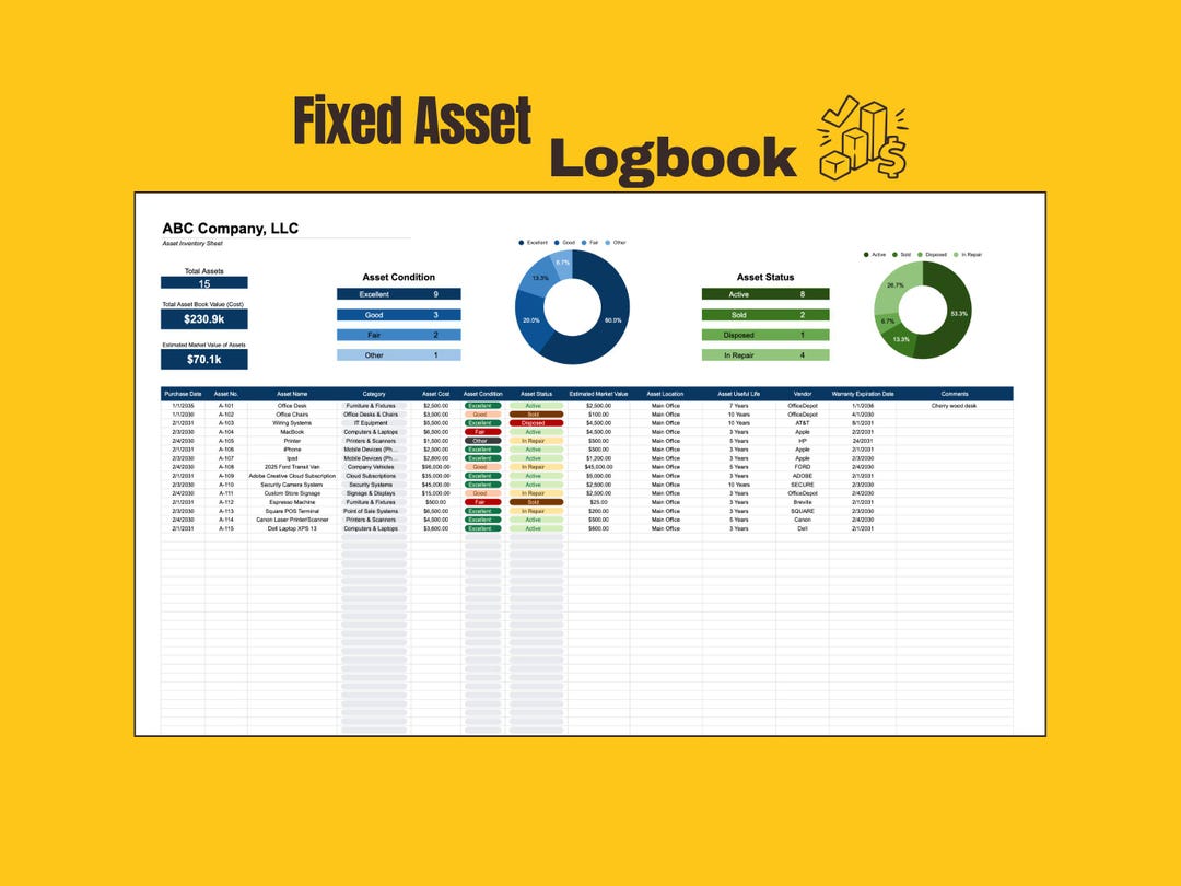 Asset Management Template: Small Business Asset Tracker (excel and ...