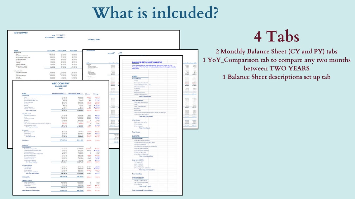 Balance Sheet Template, Balance Sheet Comparison, Year Over Year ...