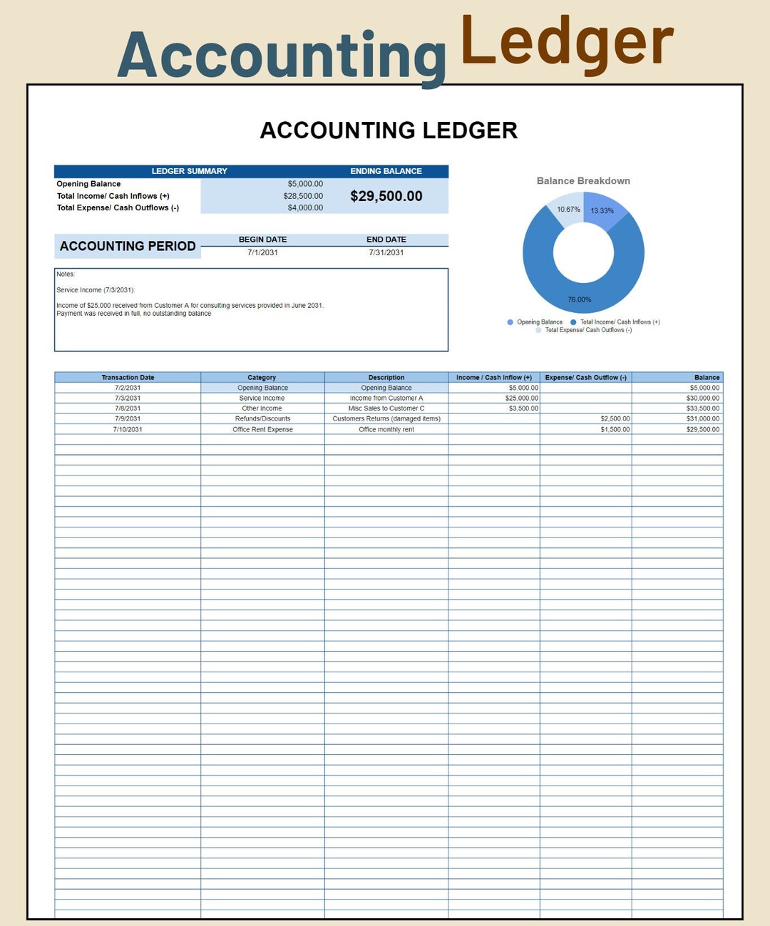 Accounting Ledger, Monthly Business Transactions Tracker, Bookkeeping ...