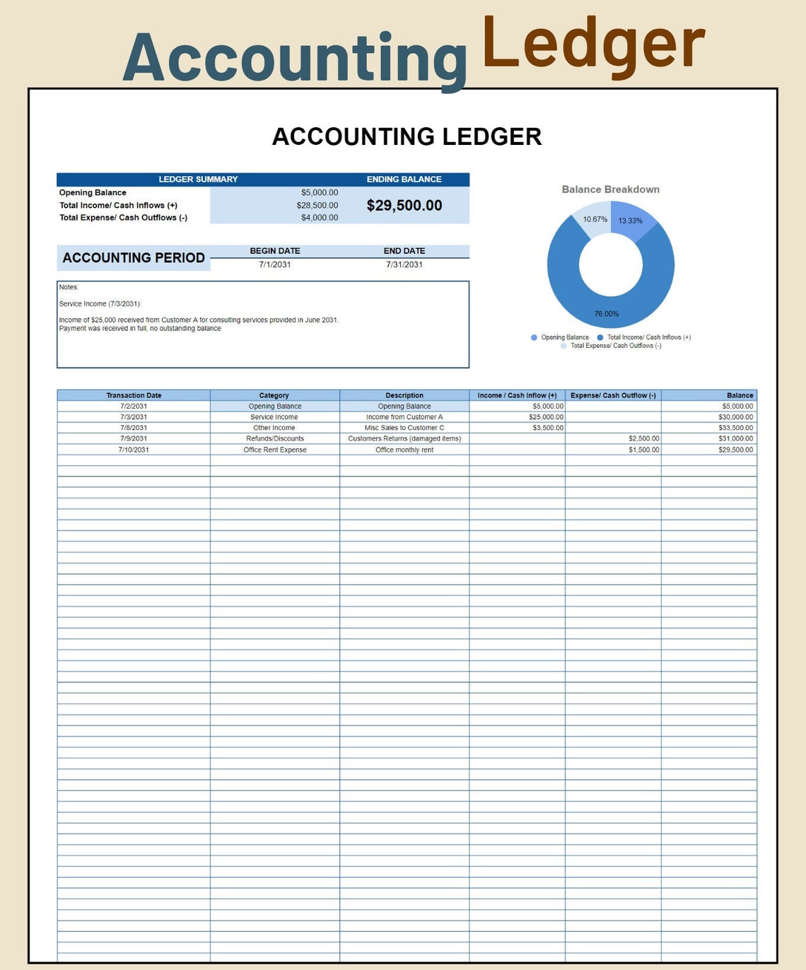 Accounting Ledger, Monthly Business Transactions Tracker, Bookkeeping ...