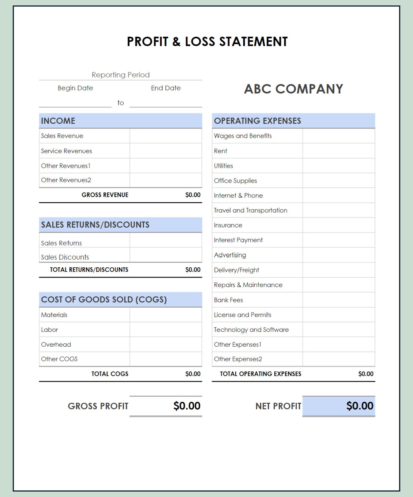 Profit and Loss Statement, Profit and Expense, Income Statement ...