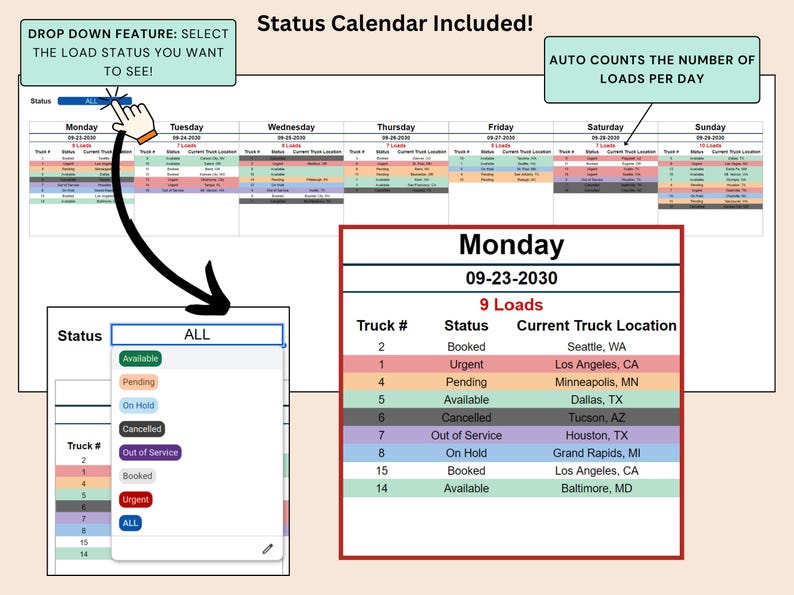 Trucking Dispatch Spreadsheet: Owner Operator Dispatch Tool - Etsy