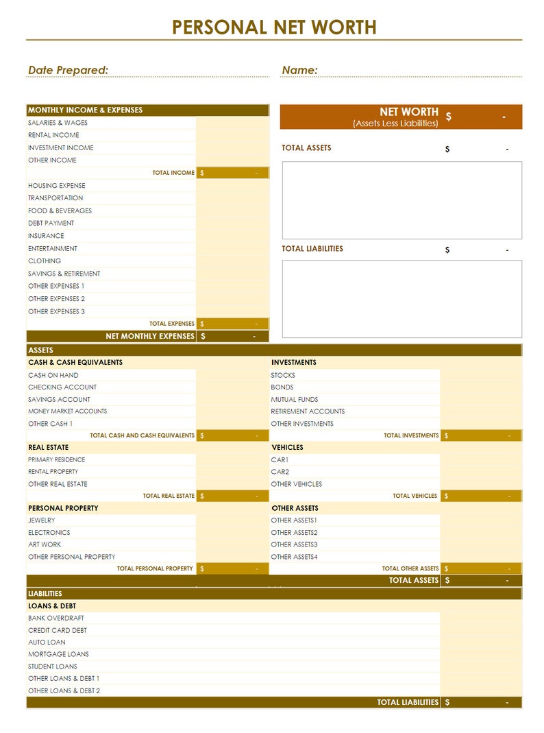 Personal Financial Planner Template: Net Worth Tracker - Etsy