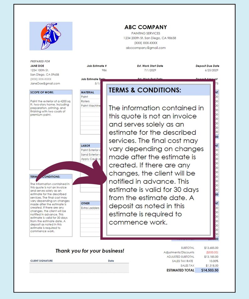 Job Estimate Template: Contractor Proposal, Editable PDF - Etsy