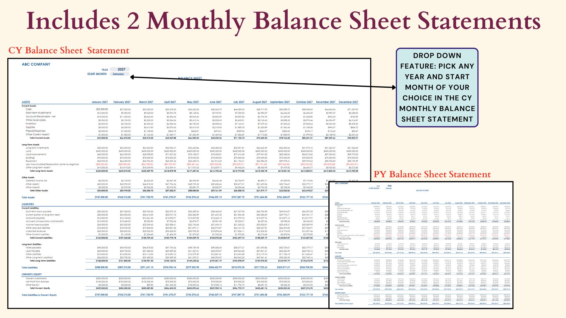 Balance Sheet Template, Monthly Balance Sheet Comparison, Month Over ...