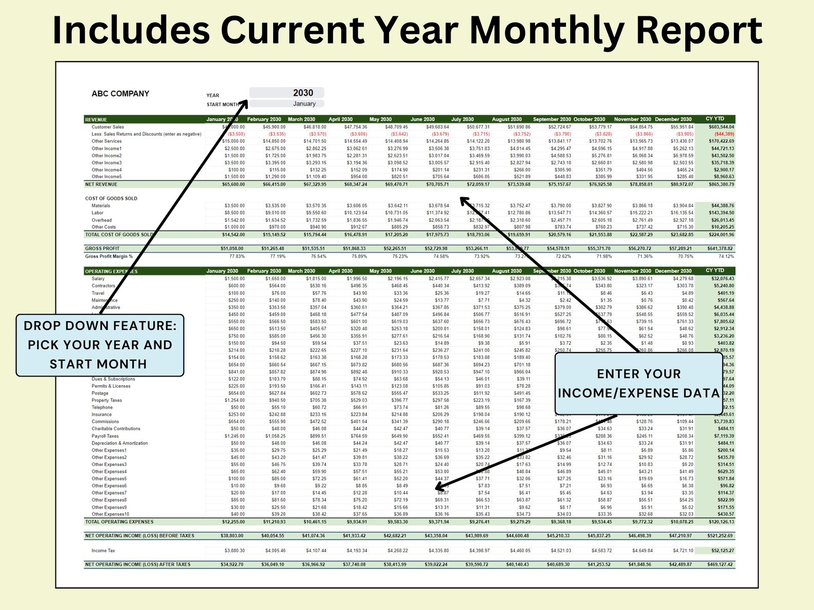 Comparative Income & Expense Spreadsheet | Profit and Loss, YTD and ...
