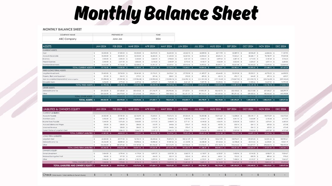 Editable Balance Sheet, Balance Sheet Template, Monthly Balance Sheet ...